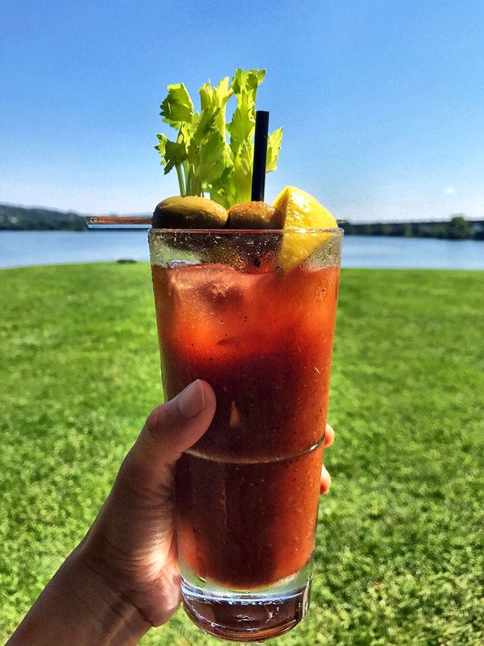 This Bloody Mary with its garden of garnishes isn't just a cocktail &ndash; it's practically a meal with a view.
