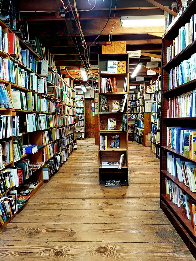 Wooden floors polished by decades of bookworms lead to unexpected treasures. The best adventures begin in narrow aisles like these.