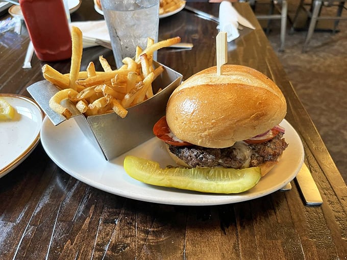 The burger that launched a thousand road trips, complete with the pickle spear of destiny.