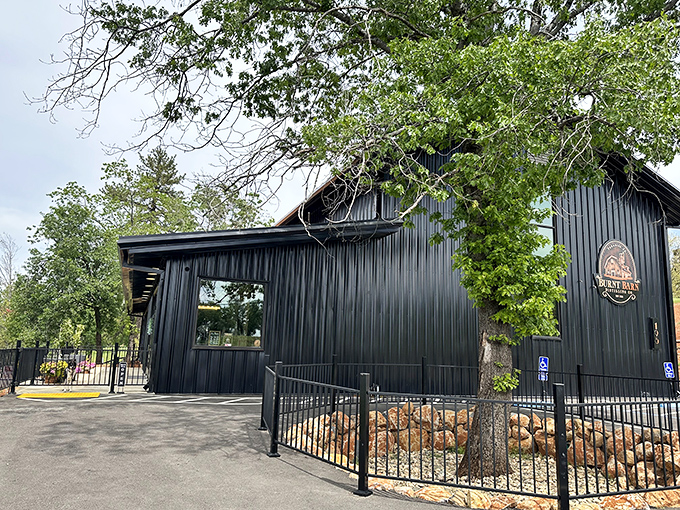 Modern meets mountain tradition at Burnt Barn Distilling. The sleek black exterior houses spirits crafted with Sierra foothill character.