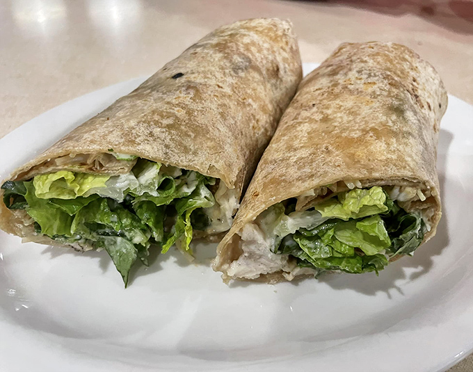 A Caesar chicken wrap that proves healthy-ish food doesn't have to be punishment. Fresh, crisp, and substantial enough for a farmer's appetite.