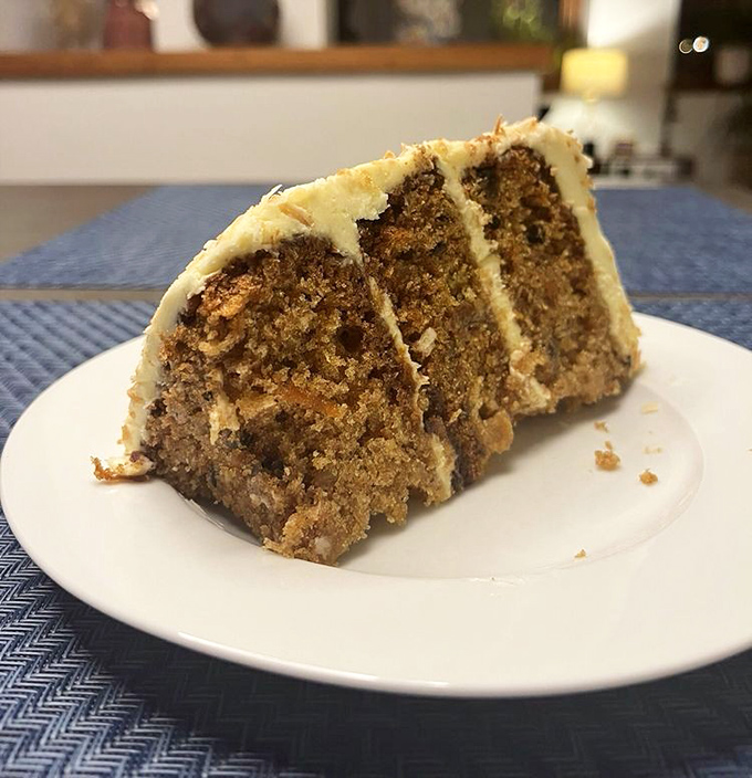 Carrot cake that would make rabbits swear off gardening forever. Dense, moist, with cream cheese frosting that deserves its own fan club.