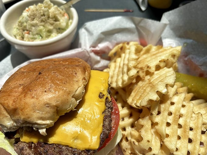 A classic diner cheeseburger with waffle fries &ndash; proof that simplicity, when executed perfectly, needs no fancy embellishments or truffle oil.