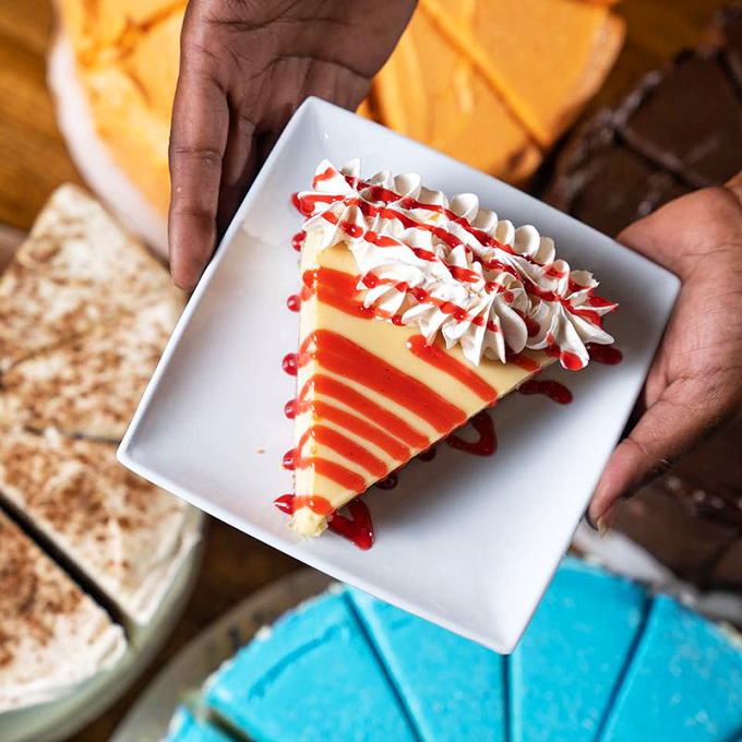 A slice of cheesecake that makes you wonder why people climb mountains when this kind of peak experience is available at sea level.