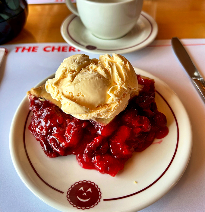 Cherry pie à la mode—where hot meets cold in a romance more passionate than any paperback novel. The ice cream melts just enough to create perfection.