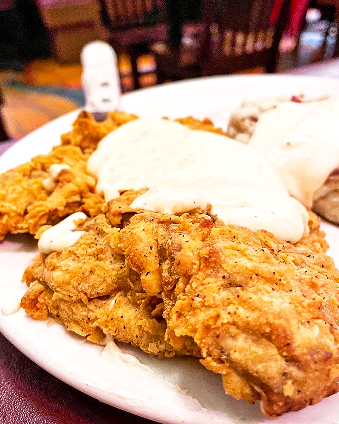 Chicken fried steak with country gravy&mdash;Southern comfort food that hugs your insides like a warm blanket on a rainy day.