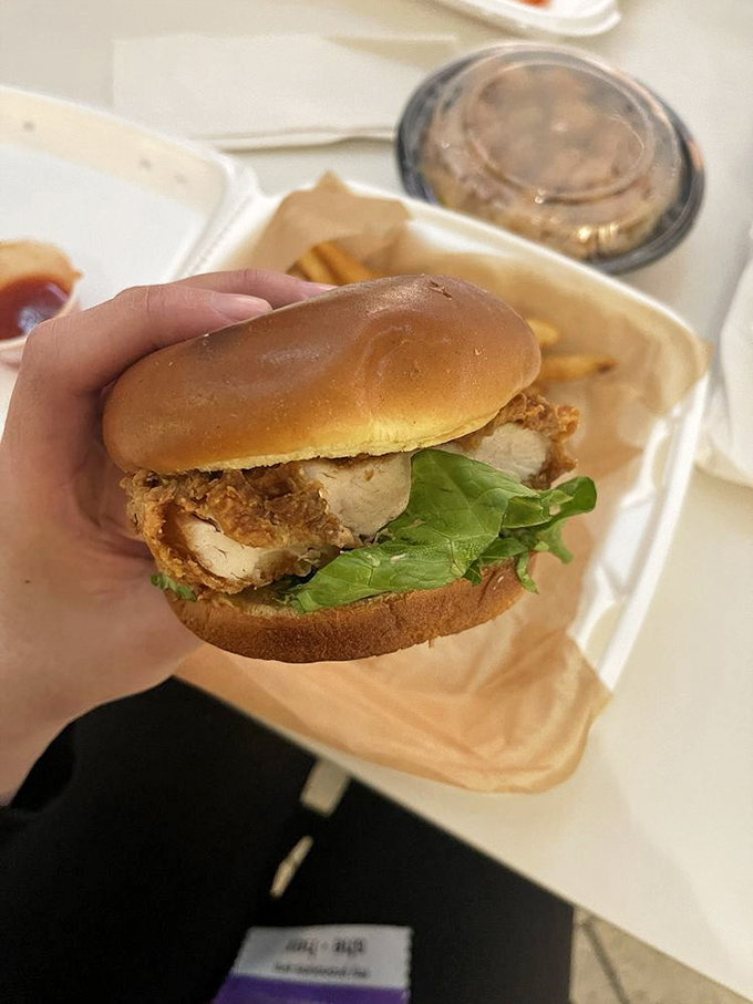 The chicken sandwich that doesn't need social media hype. Fresh lettuce adds color, but we all know the crispy star of this handheld show.