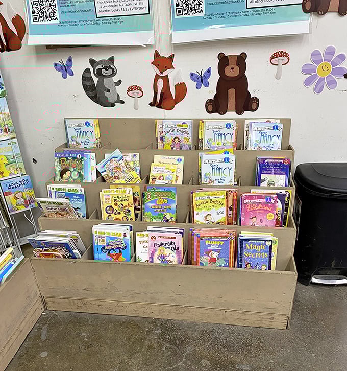 Woodland creatures welcome young readers to their literary forest. Even the raccoon looks excited about these bargain prices.