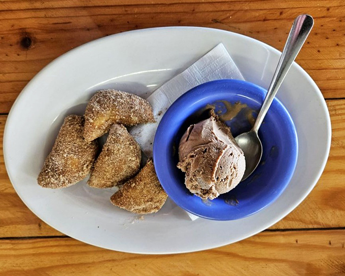 Cinnamon-sugar dumplings with ice cream that make you question why we don't eat dessert for breakfast more often. Morning glory in every bite.