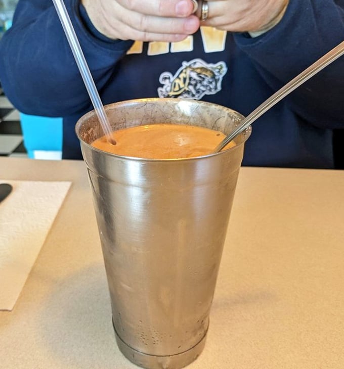 This chocolate milkshake isn't just thick &ndash; it's plotting to overthrow all other desserts with its cold, creamy deliciousness. Two straws required.