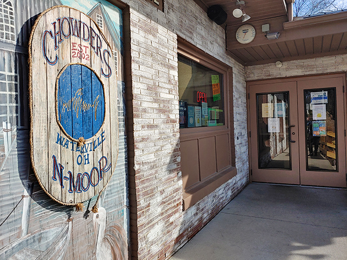 Chowders' N Moor's rustic wooden sign promises seafood comfort in the heart of Ohio&mdash;proof that good chowder doesn't require an ocean view.