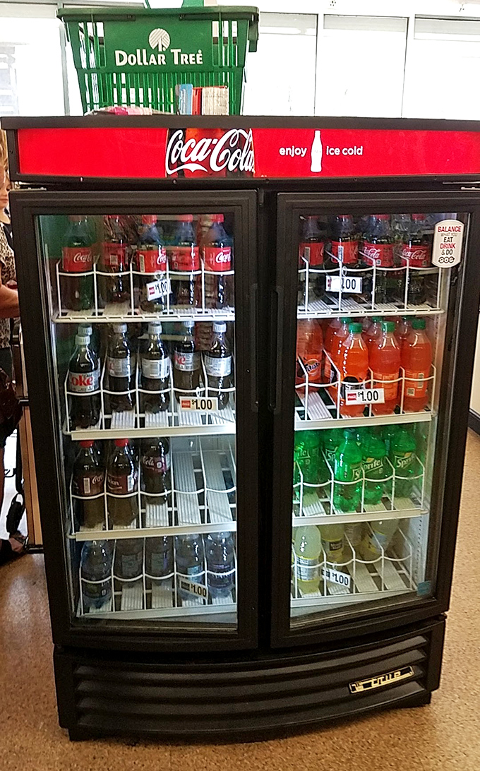 The refrigerated section &ndash; where road trip refreshments and last-minute party beverages await at prices that feel like a clerical error.