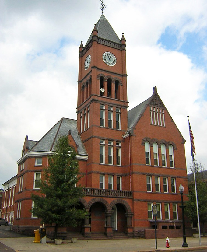 The Columbia County Courthouse clock tower has kept Bloomsburg citizens punctual since horse-and-buggy days. Justice with architectural flair. 
