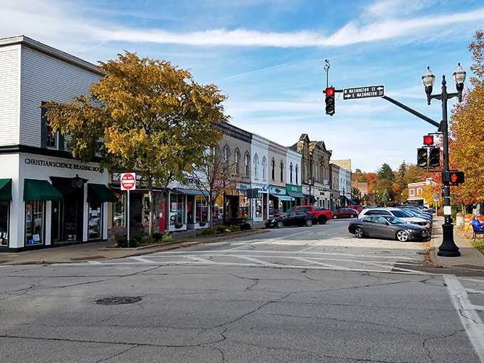 Fall colors transform this commercial block into a Norman Rockwell painting come to life &ndash; no filter needed for this Instagram-worthy streetscape.