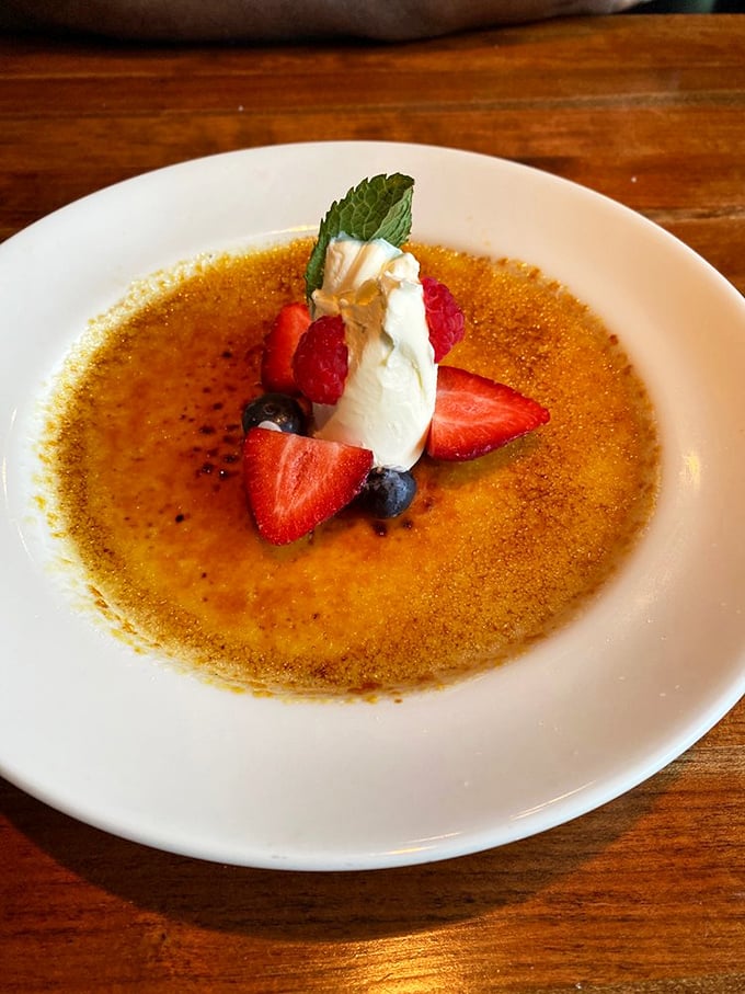 Wait, is that crème brûlée? Even dessert wants to join the party at this french fry paradise.