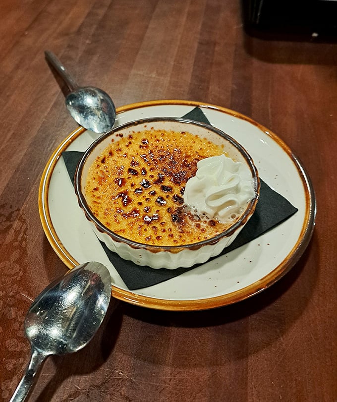 Cr&egrave;me br&ucirc;l&eacute;e with that perfect glass-like sugar top&mdash;tap it with your spoon and listen for that satisfying crack!