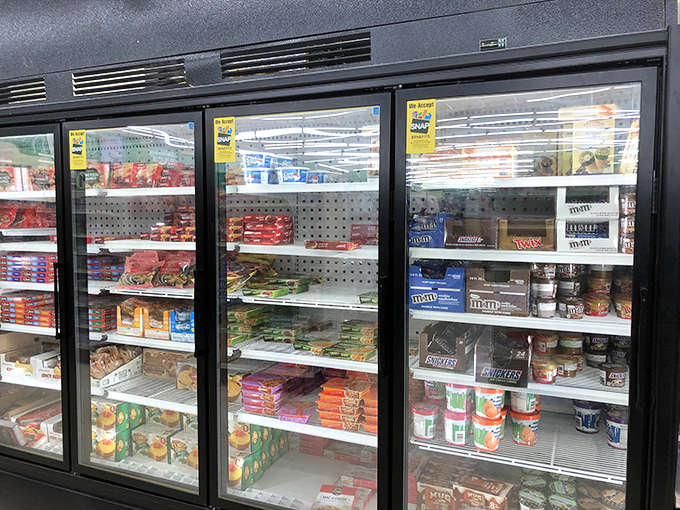The frozen food section: proof that convenience doesn't require emptying your wallet. Behind these frosty doors lie quick meals for busy Nashville nights.