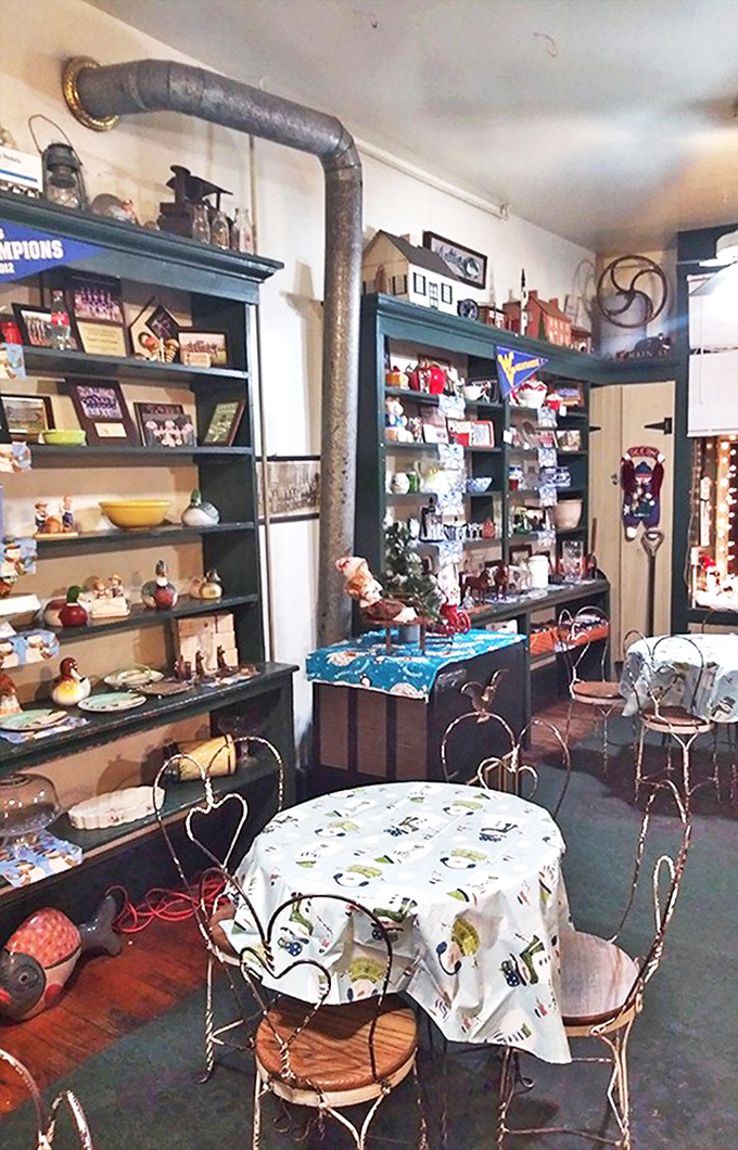 Vintage treasures line the shelves while ice cream enthusiasts gather at heart-backed chairs &ndash; part museum, part dessert sanctuary, all charm.