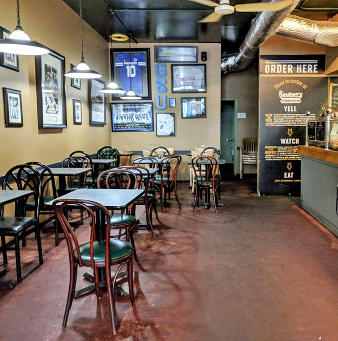 The dining area feels like a neighborhood institution, where sports memorabilia and mismatched chairs tell stories of Atlanta's love affair with good food.