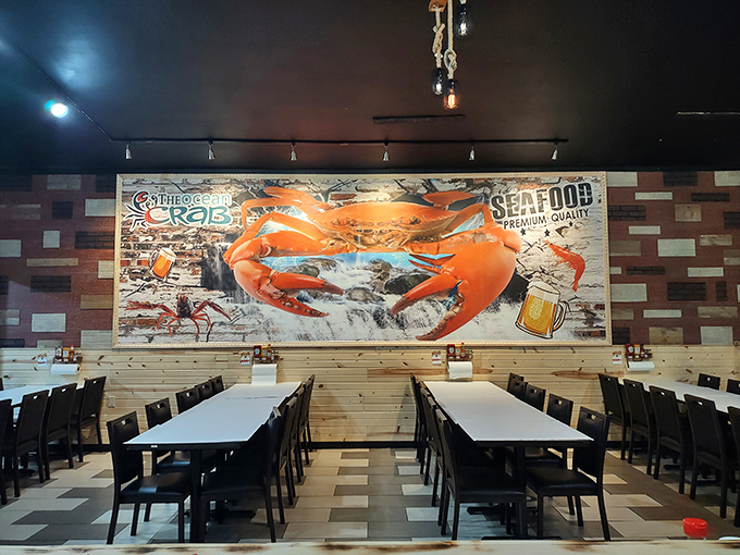 The dining area's giant crab mural isn't subtle, but neither is your craving for seafood when you're 500 miles from an ocean.