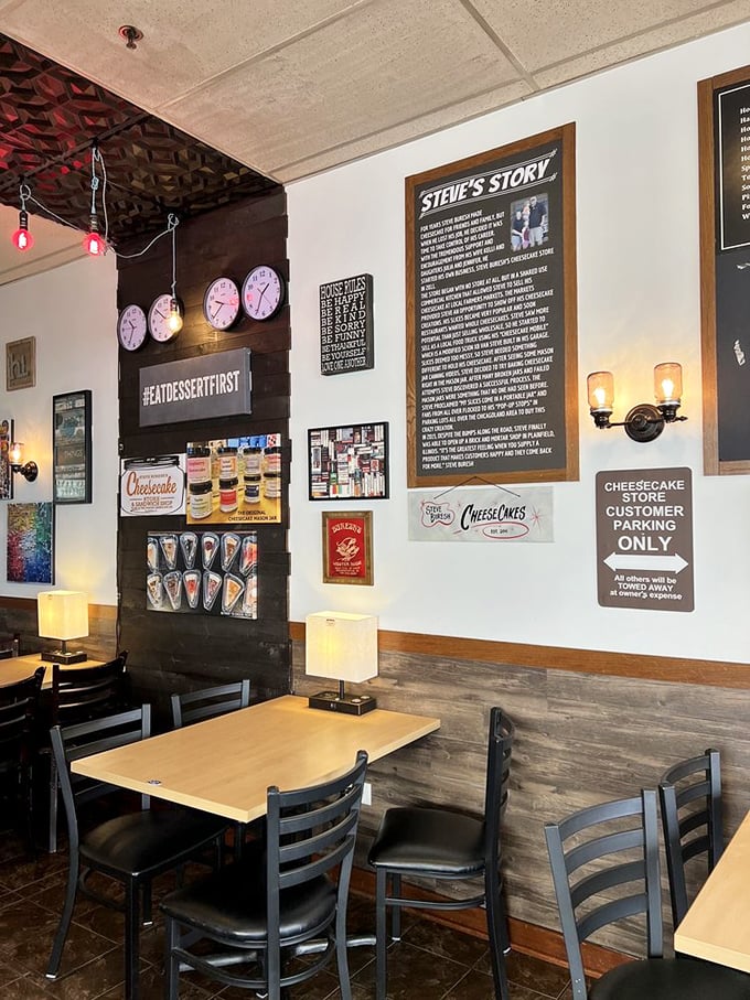 The wall tells Steve's story while the hashtag #EatDessertFirst offers life advice we should all follow more often.