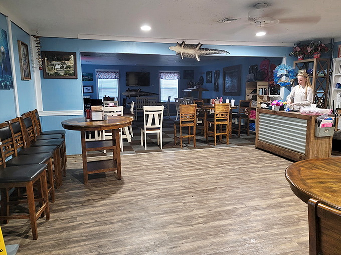The dining room feels like the living room of that cool relative who moved to the coast and never looked back&mdash;comfortable, nautical, and ready for good times.