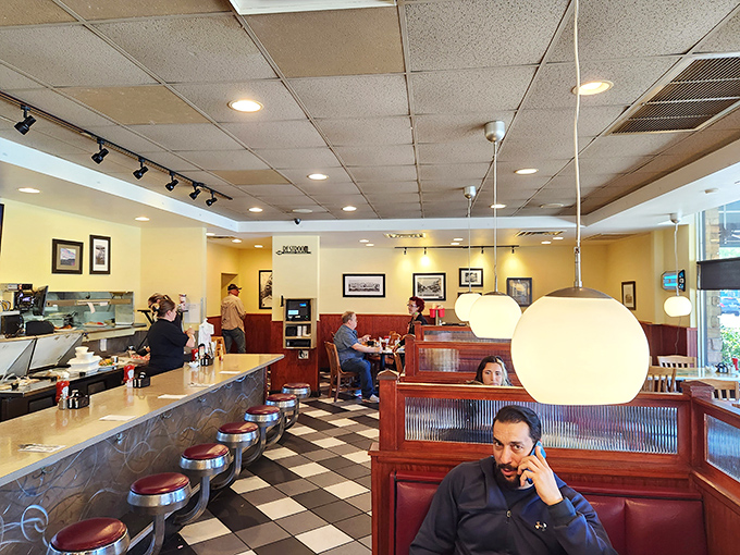 Yellow walls, red booths, and the gentle hum of morning conversations&mdash;the dining room at Trip's captures that perfect neighborhood diner vibe.