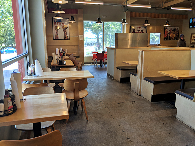 Simplicity with purpose. The clean lines and wooden elements of the dining area let the real star&mdash;the food&mdash;take center stage.