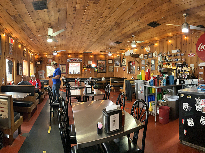 The dining room feels like your favorite uncle's cabin&mdash;if your uncle collected Route 66 memorabilia and served incredible comfort food.