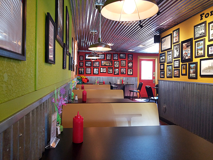 The dining area's colorful walls and photo gallery create that perfect "you're-among-friends" vibe that makes food taste 30% better. Science confirms this.