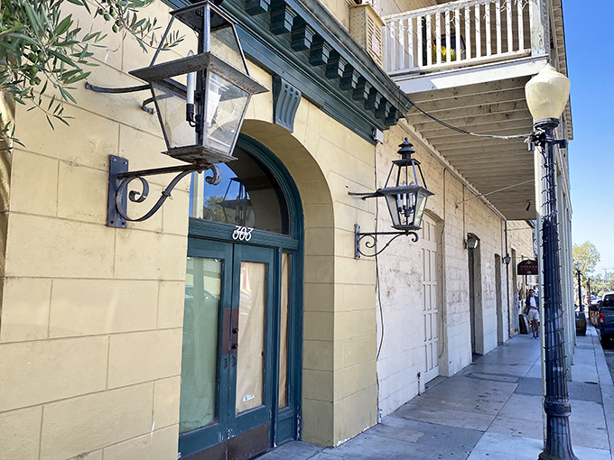 Tree-lined streets create natural shade for visitors exploring this remarkably preserved slice of old California.