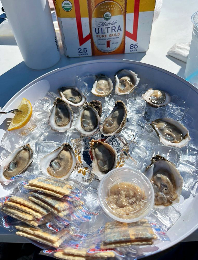 Apalachicola oysters on ice&mdash;nature's perfect appetizer with just a squeeze of lemon. Like slurping the ocean, but in the best possible way.