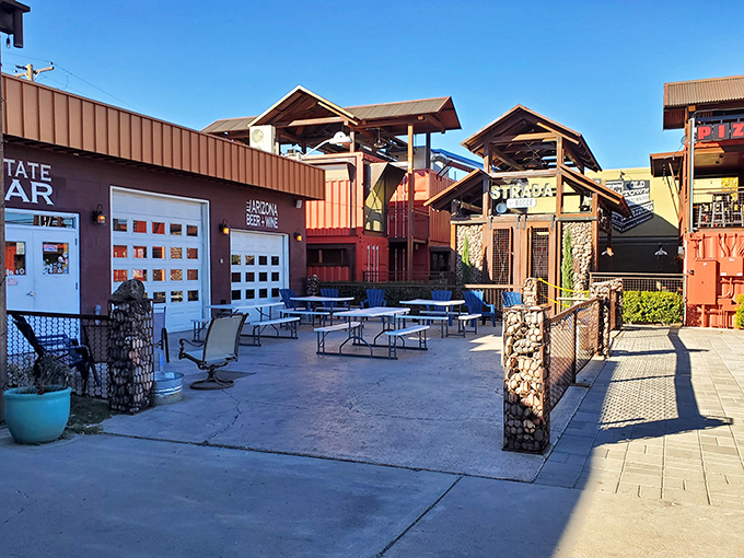 Modern meets rustic at this outdoor gathering space, where wine tasting and conversation flow as freely as the Verde River.
