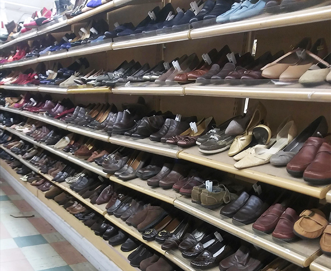 The shoe section: a leather landscape of possibilities. Some barely worn, others with character&mdash;all waiting for the right feet to come along.