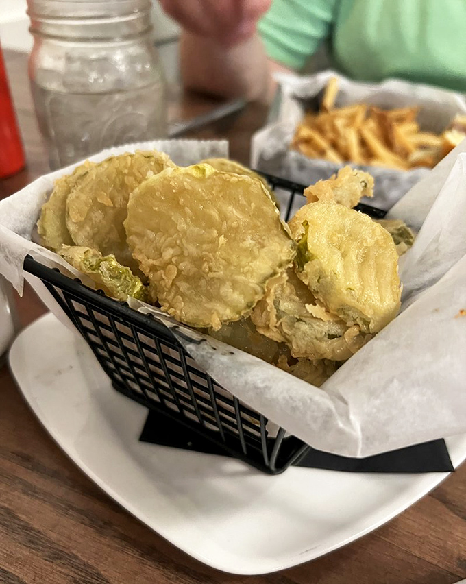 Fried pickles so perfectly golden they deserve their own trophy. Crispy outside, tangy inside—the snack equivalent of a perfect summer day.