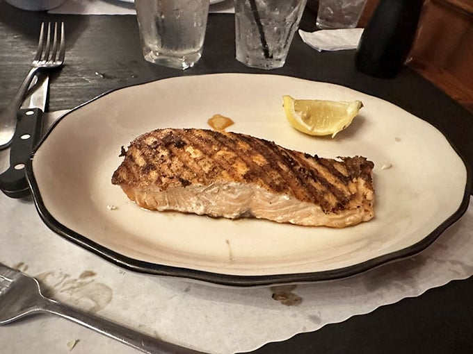 Even the seafood gets the royal treatment. This grilled tuna steak with lemon wedge shows Lineberger's isn't just a one-trick pony.