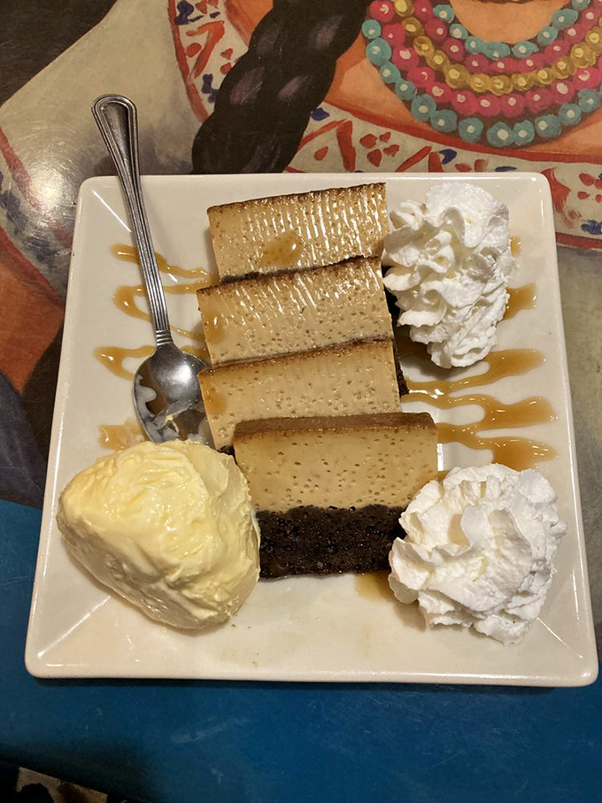 This flan dessert defies physics with its impossibly smooth texture, proving that the laws of deliciousness transcend scientific understanding.