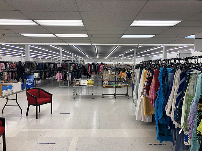 The thrifter's paradise&mdash;where every aisle tells a different story and your shopping cart becomes a time machine through decades of style.