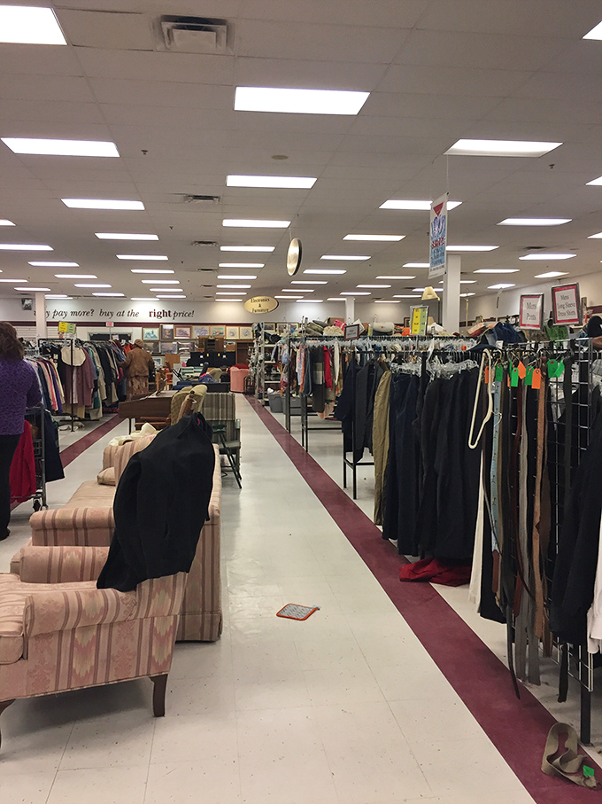 Wide aisles and strategic seating for when your shopping companion needs a rest. The thrift gods have thought of everything.