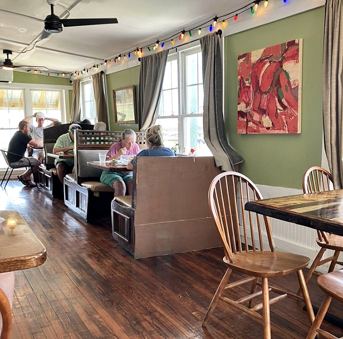 The dining room feels like you've been invited to a coastal family gathering &ndash; string lights included, awkward relatives thankfully not.