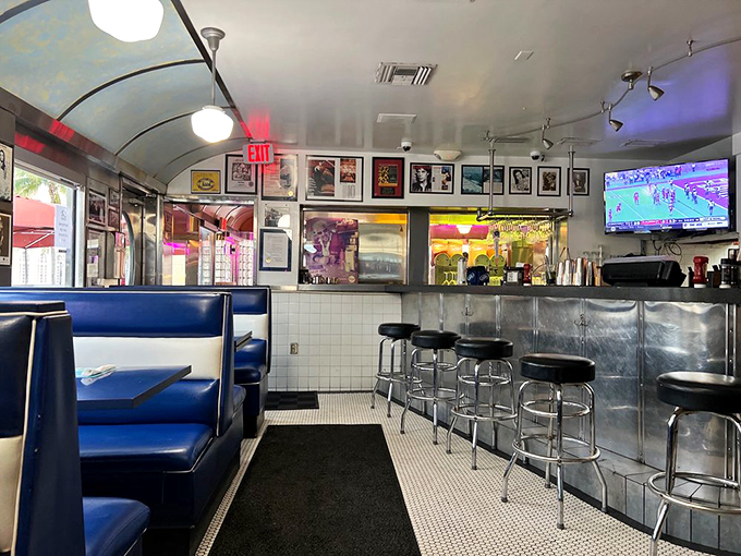 Blue booths, vintage photographs, and a TV for sports&mdash;because sometimes you need to watch the game while debating the merits of breakfast for dinner.