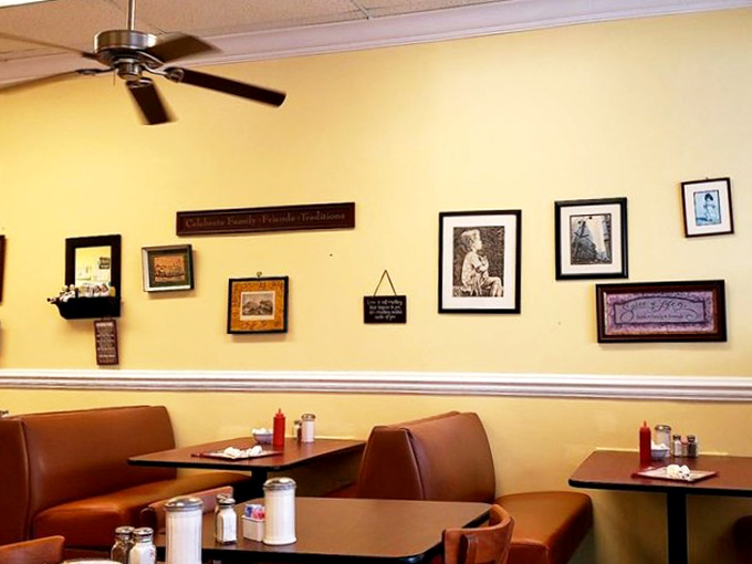 Yellow walls that feel like sunshine, even on a cloudy day. The framed photos aren't just decoration&mdash;they're the visual equivalent of a warm hug.