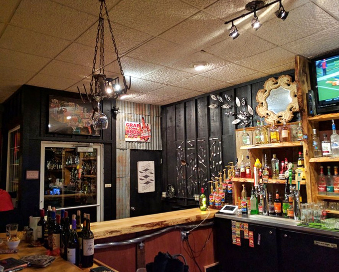 The bar area whispers promises of good times and better drinks. Wood, metal, and glass create a harmony that says "stay awhile."