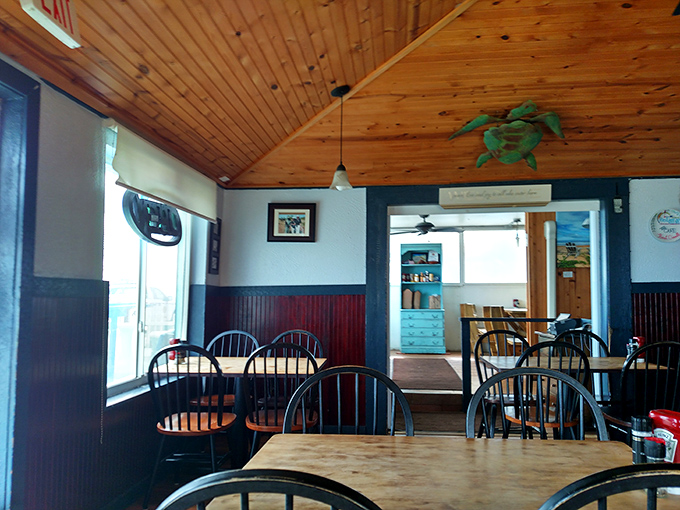 Wooden ceilings, nautical touches, and that unmistakable coastal vibe&mdash;like dining in the world's coziest boat that never leaves the shore.