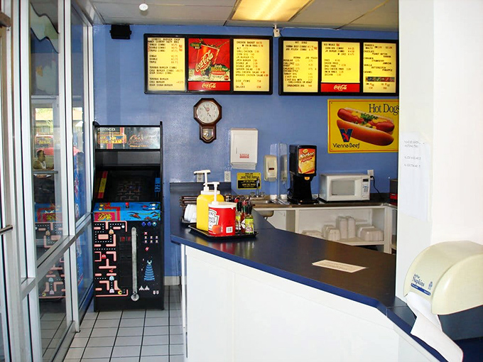 Blue walls, vintage arcade games, and no-nonsense counter service&mdash;a time capsule of American diner culture that never goes out of style.