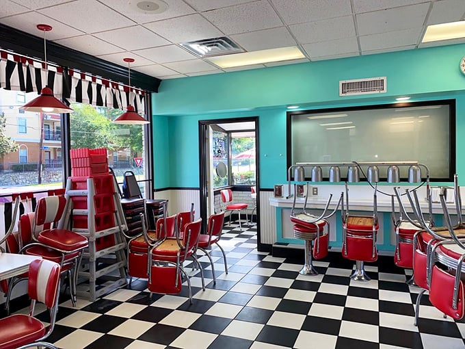 Mint green walls and checkered floors&mdash;not because some designer decreed it trendy, but because some things just work forever.