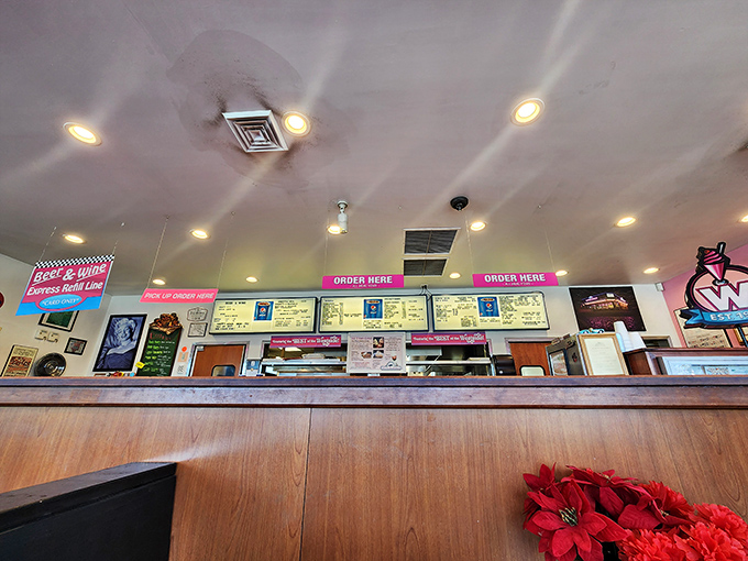 The counter where magic happens&mdash;pink neon lighting the way to satisfaction like a runway for incoming flights of deliciousness.