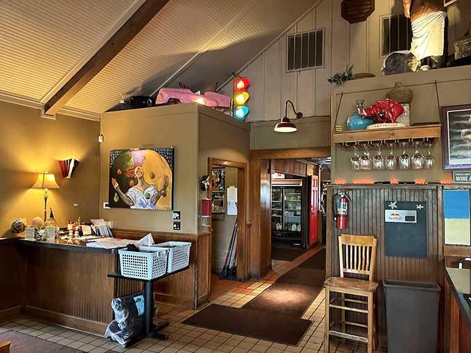 Whimsical touches like the traffic light and eclectic art pieces give Red Door that "been here forever" charm that can't be manufactured.