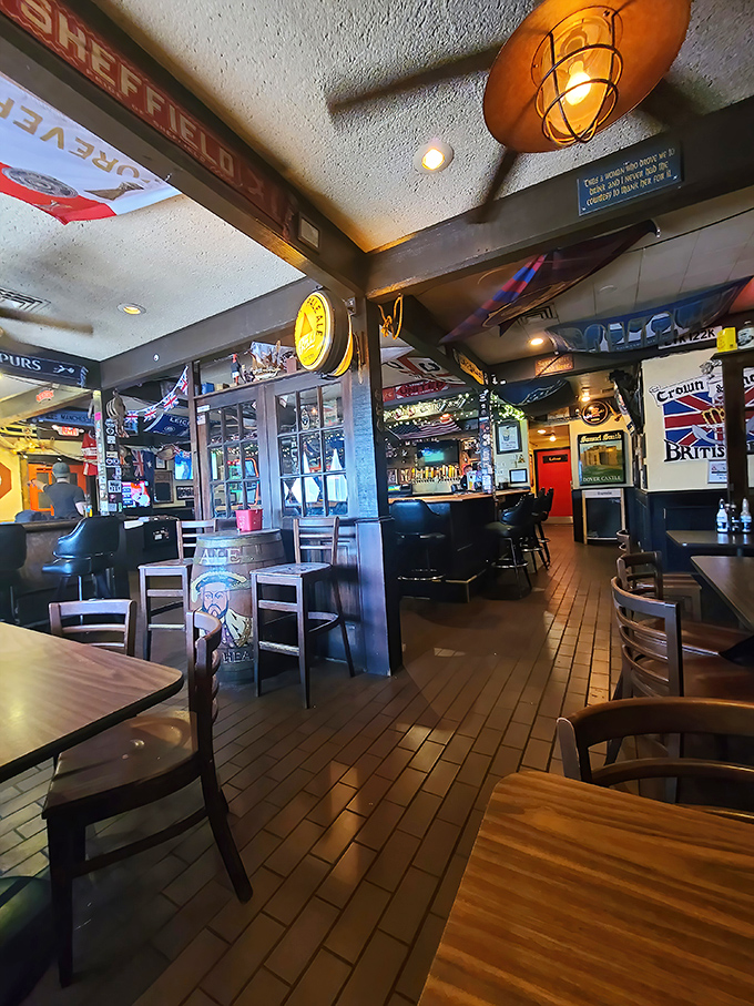 The pub's interior feels like the cozy living room of that cool British friend who collects vintage beer signs and never runs out of fascinating stories.