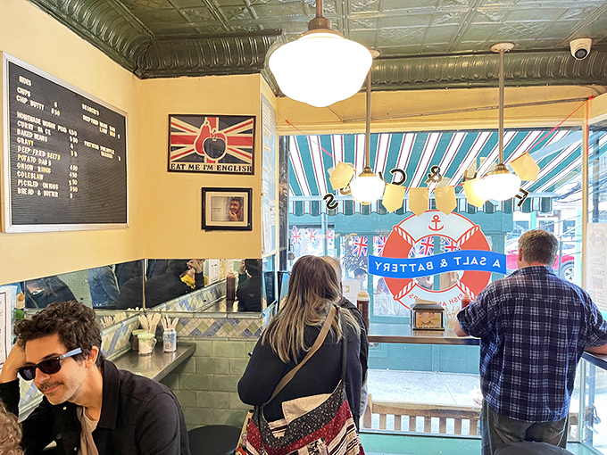 A slice of London in the heart of the Village. British flags, nautical decor, and counter seating create an atmosphere that transports you across the Atlantic.